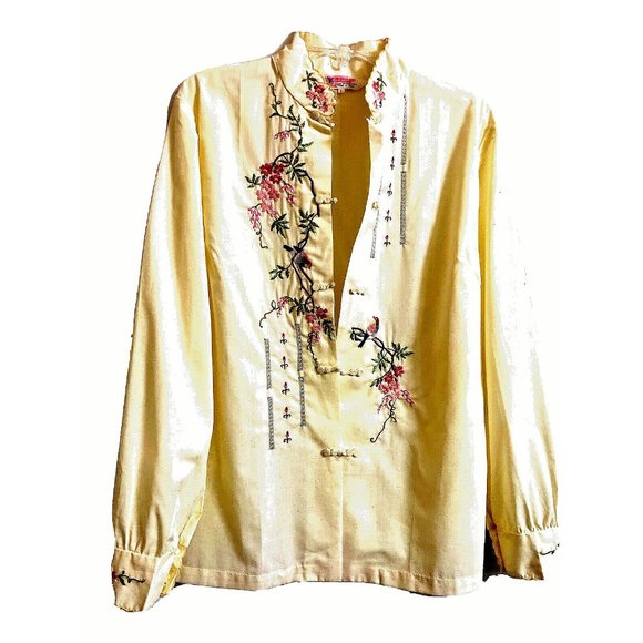 Daffodil | Tops | Asian Chinese Embroidered Blouse Top M L Button Up ...